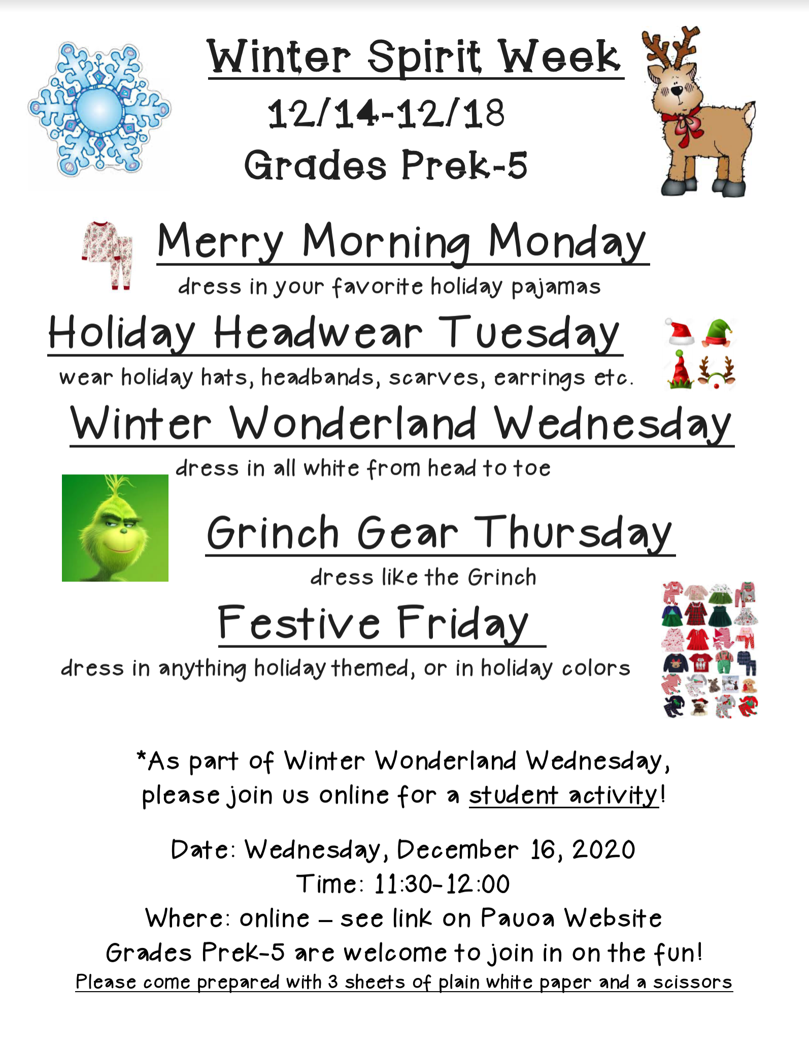 Winter Spirit Week Pauoa Elementary School